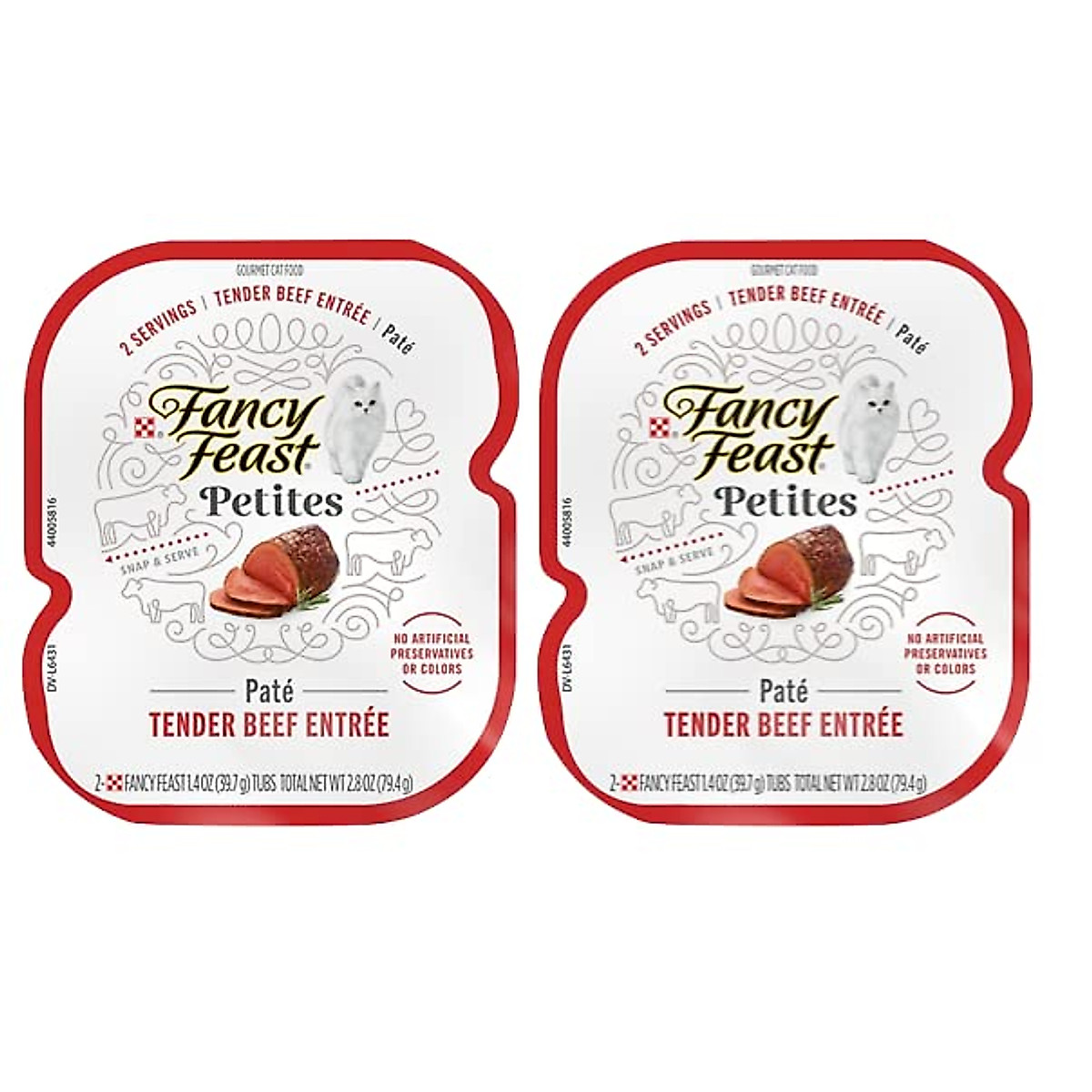 Fancy Feast Petites Pate Wet Cat Food Variety 5 Flavor Pack / 20 Servings/Beef, Chicken, Ocean Whitefish & Tuna, Salmon and Turkey with Healthier Paw Sticker Plus Colorful Plush Ball Cat Toy