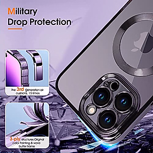 ZIYE Magnetic Case for iPhone 14 Pro Max Case [Compatible with MagSafe] Camera Lens Protector Plating Luxury Cover for Women Men Clear Soft TPU Shockproof Protective Phone Case - Purple