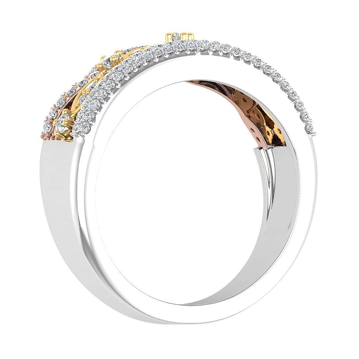 1/2 Carat Diamond Tri Color Wedding Band Ring in 10K White Gold, Yellow Gold & Rose Gold (Ring Size 6.75)