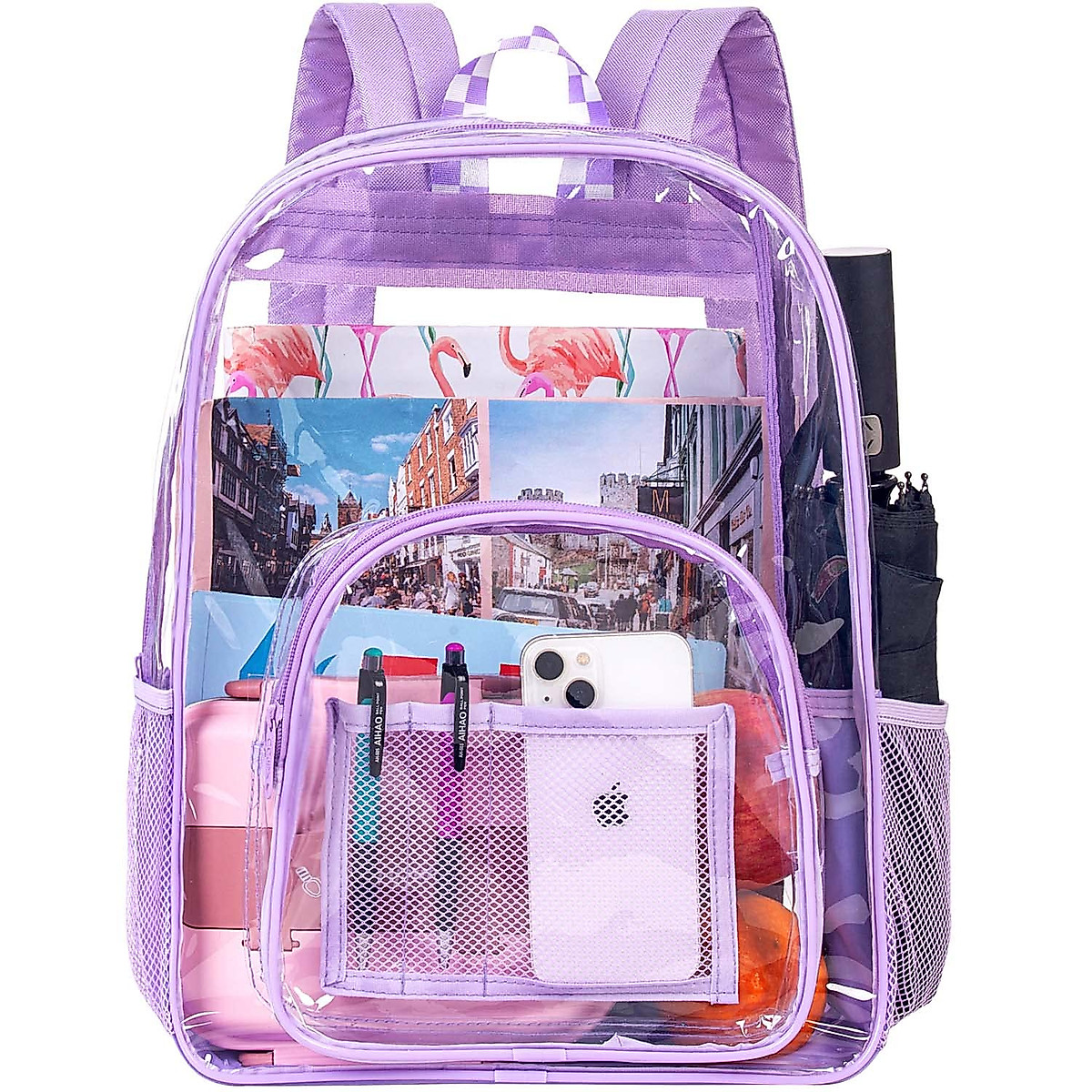 Clear Backpack for Women and Men, Heavy Duty PVC Backpacks, See Through Transparent Bookbag - Purple