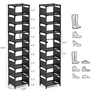 barsone 10 Tier Shoe Rack, Shoe Organizer Storage Shelf Stand Tower Stackable Shoe Rack, Space Saving Shoe Shelves for Closet Entryway Hallway Apartment Garage(Black)