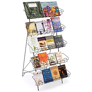 Set of Two - Display Rack for Books, DVDs, Greeting Cards, etc, 22-1/2 x 24 x 44-1/2 Inch, Gloss Black Wire, Floor-Standing Fixture, Sign Slot