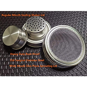 Mason Jar Canning Sealing Shaker Strainer Lid 316 Stainless Steel Wide Mouth Sprouting Lids Screen Mesh Strainer Lid for Salad Sprouts Alfalfa Broccoli Seeds Sprouter Kit Rust-Proof