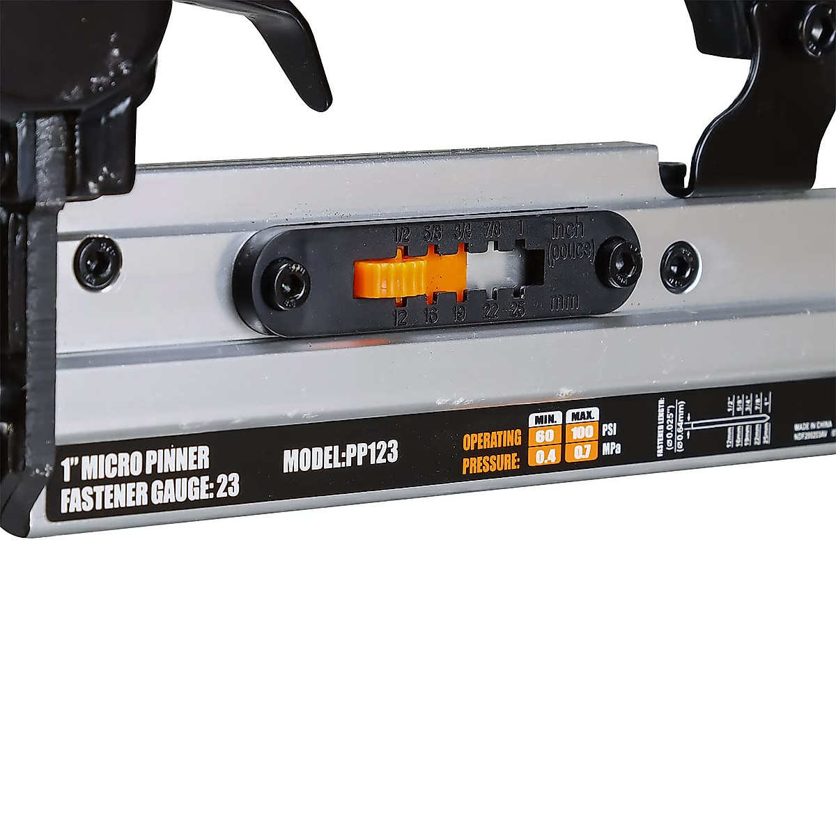 Freeman PP123 Pneumatic 23-Gauge 1" Micro Pinner Ergonomic and Lightweight Nail Gun with Safety Trigger and Pin Size Selector for Crafts, Moulding, and Picture Frames