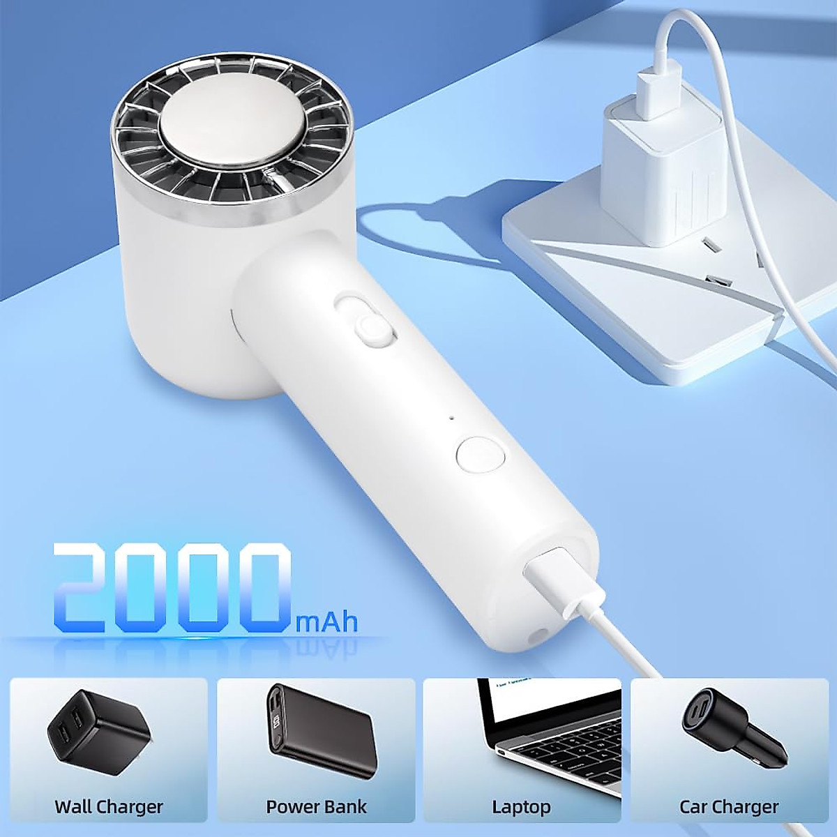 TryQueen High Speed Handheld Fan with Ice Compress 0-100 Speed Portable Jet Fan 2000mAh Rechargeable Personal Portable Fan Mini Blower 8000RPM Turbo Cooling Bladeless Compact Lightweight for Travel