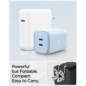 Spigen GaN III 652 65W 2 Ports Compact Foldable Dual USB C Wall Charger PD PPS Fast Charging Block Adapter for iPhone 15 Pro Max 14 13 iPad MacBook Air Vision Samsung Galaxy S24 Ultra Plus steam Deck