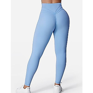 YEOREO Grace Workout Leggings for Women Butt Lifting Tummy Control High Waist Gym Yoga Compression Pants Light Blue L
