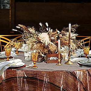 Remagr 3 Pack Wood Grain Round Tablecloth 84 Inch Waterproof Stain Resistant Polyester Table Cloth Disposable Stripe Cover for Baby Shower Birthday Dining Buffet Party Picnic Decor