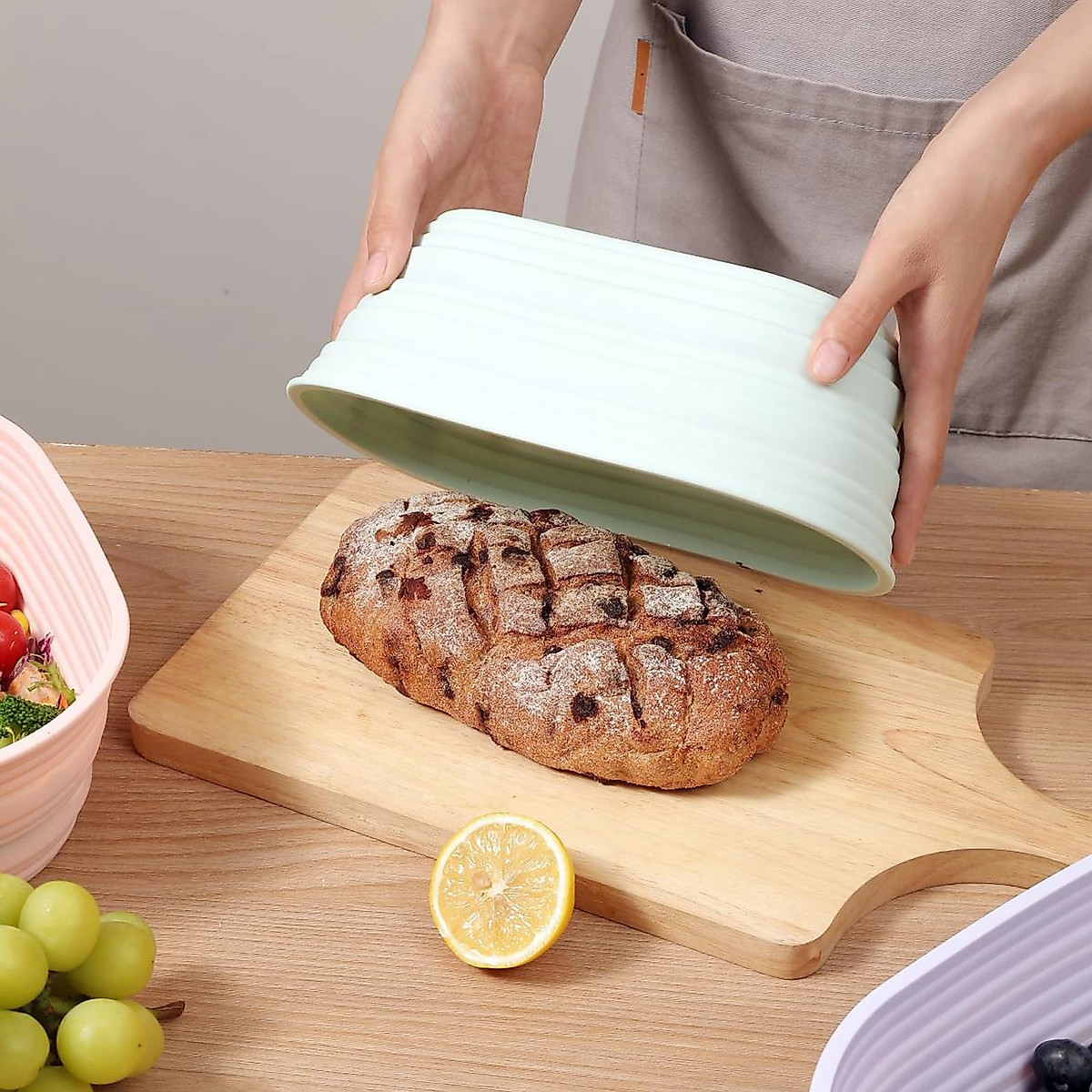 Dimpola Banneton Bread Proofing Baskets - 9 Inch Round & 10 Inch Oval Foldable Silicone Sourdough Baking Basket, Complete Set for Bread Making With Essential Tools, Easy to Clean and Storage