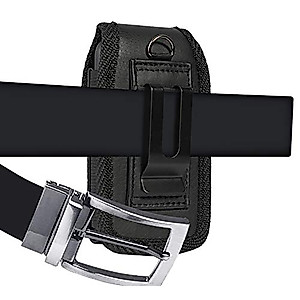 Flip Phone Case, Nakedcellphone Black Vegan Leather Vertical Pouch [with Belt Loop, Metal Clip, Magnetic Closure] for Alcatel Go Flip V, MyFlip, TCL Flip Pro Classic, Cingular Flip 4, Nokia 2720 2760