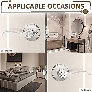 Probrico 10 Pack Privacy Door Lever Thumb Turn Lock on The Inside, Locking Door Handle Set for Bedroom & Bathroom Doors,Keyless Satin Nickel Finish Wave Door Lock, Reversible Right & Left Side Handed