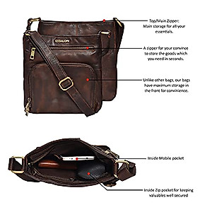 ESTALON Leather Crossbody Purses for women travel bags small shoulder bag crossover Bag for women (Coffee)