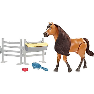 Mattel Spirit Untamed Toy Horse & Accessories Playset, Forever Free Spirit (Approx. 8-inch) with Neighing Sounds, Long Mane & Tail Hair, Brush, Hay Bale & Apple Snack