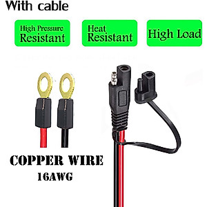 YETOR Ring Terminal Harness, 16AWG SAE Battery Extension Cable with 2FT,10A Protection Fuse SAE Connector for Motorcycle Cars.(2 Pack)