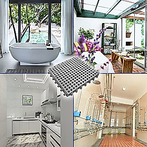16Pack Drainage Interlocking Floor Mats, 12”x12” Non-Slip Shower Bathroom Pool Tiles for Flooring, Soft PVC Splicing Modular Cushion Mat, Vented Floor Tile for Locker Room Basement Stairs