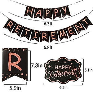 Retirement Party Decorations for Women Black Rose Gold Happy Retirement Banner and Swirls with Rose Gold Confetti Balloons Kit for Female Retirement Decor