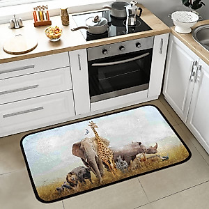 Pardick Rhinoceros Elephant Kitchen Rugs and Mats, African Animal Non Slip Washable Absorbent Area Rugs Anti Fatigue Kitchen Mat Memory Foam Doormat Runner Rug for Floor Kitchen Bathroom 39X20in