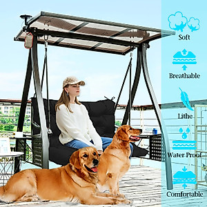 Boaisdus Porch Swing Cushions Outdoor Black 55 inch Waterproof Swing Cushions 3 Seater Replacement Thicken 4" Outdoor Swing Cushions with Ties for Outdoor Patio Garden Furniture Swing Cushions