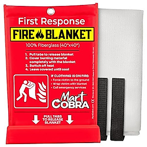 Mart Cobra Fire Blanket for Home Safety x1 Emergency Fire Blanket for Kitchen Fiberglass Fire Blankets Fireproof Blanket House Fire Safety Flame Retardant Fabric Home Safety Tarp Grease Spray