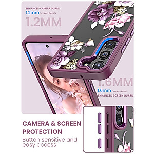Dretal for Samsung Galaxy S22 5G Case Floral, Military Grade Drop Tested Hard Back & Soft Edge Slim Flower Women Girls Phone Protective Cover + Tempered Glass Screen Protector for Galaxy S22 (Purple)