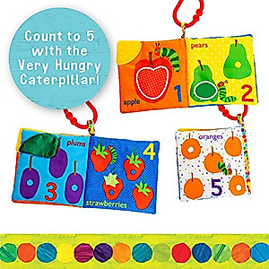 Let's Count Soft Book - World of Eric Carle the Very Hungry Caterpillar Baby on the Go Clip Teething Crinkle Soft Sensory Book for Babies, 5.25x5.25 Inch