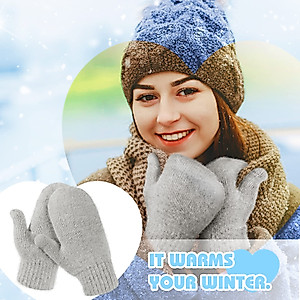 Hicarer 4 Pairs Women Mittens for Women Adult Winter Ladies Mittens Knitted Gloves Warm Fleece Mittens Double Wool Gloves, Black, White, Light Grey, Pink, about 3.9 x 9 inches