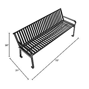 Global Industrial 6 ft. Outdoor Park Bench with Back, Vertical Steel Slat, Black, Unassembled