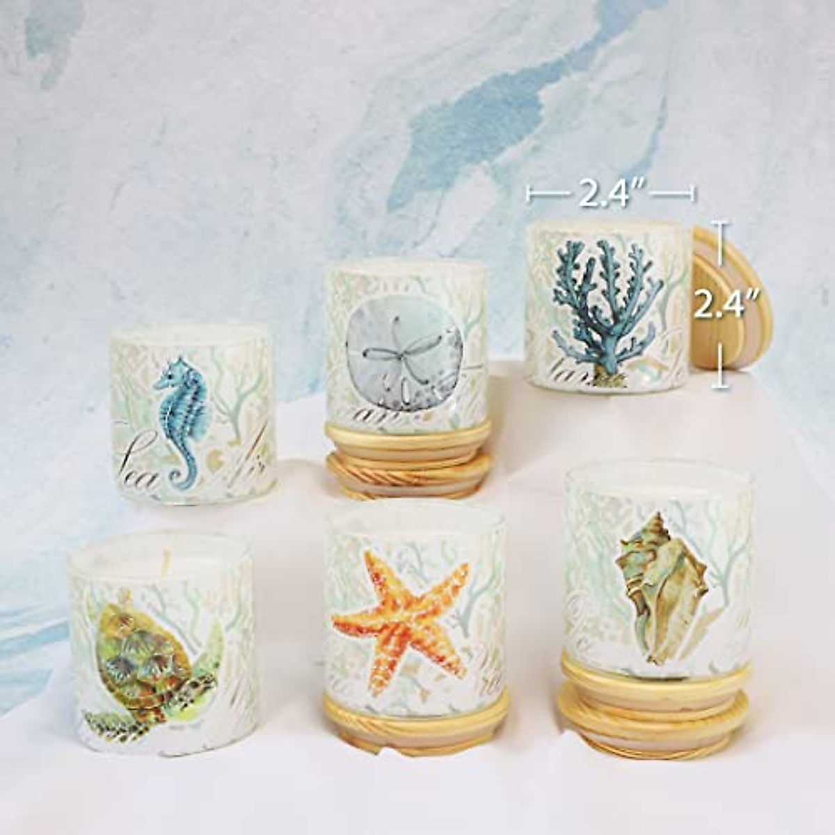 Gorge Moment Scented Candles, 6 Pack Candles for Home Scented, Ocean Themed Glass Jar Candle with Wooden Lid, Aromatherapy Candle Gifts Set for Anniversary Birthday Christmas Mother Valentine's Day