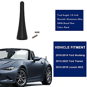 Anina Antenna Mast Replacement 3.8 Inch for 2010-2014 Ford Mustang, 2013-2023 Ford Transit, 2013-2019 Lincoln MKZ AM/FM Radio Stubby Aerial Short Antenna Mast Black Aluminum Car Wash Proof