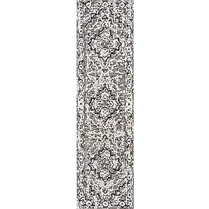 JONATHAN Y BMF110A-28 Denia Ornate Geometric Medallion Indoor Area-Rug Bohemian Floral Easy-Cleaning High Traffic Bedroom Kitchen Living Room Non Shedding, 2 X 8, Dark Gray