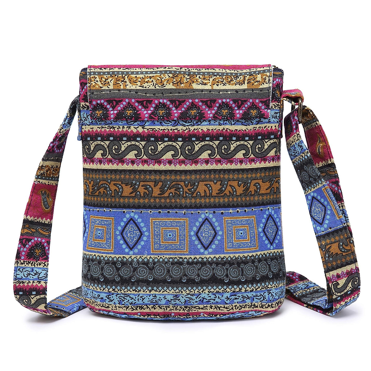 OPQRSTU Women's Retro Small Size Canvas Shoulder Bag Hippie Crossbody Handbag Casual Tote (Rose red)