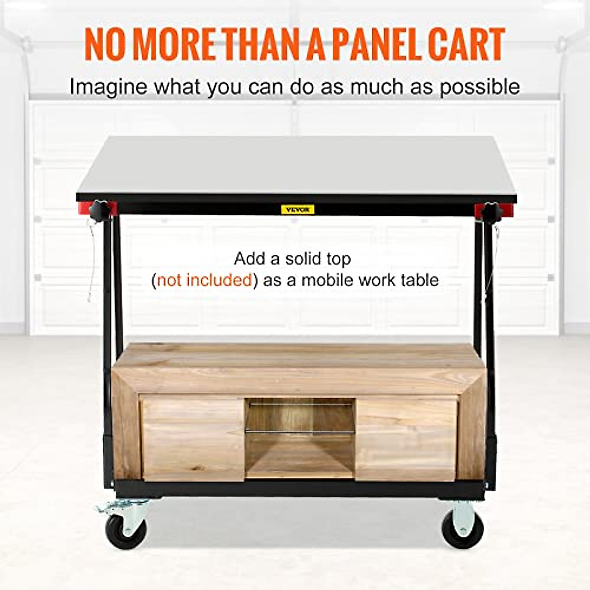 VEVOR Material Mate Panel Cart and Shop Stand, 4 x 4” Smooth Rolling Casters, Adjustable Width 22''-30-1/4'', Rigid Iron Frame Construction Plywood Cart, Mobile Workbench for Tools and Accessories