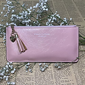 FuSi Women Bright Sweet Pu Purse Ultra-Thin Long Wallet Handbag (Pink), FSUS0074