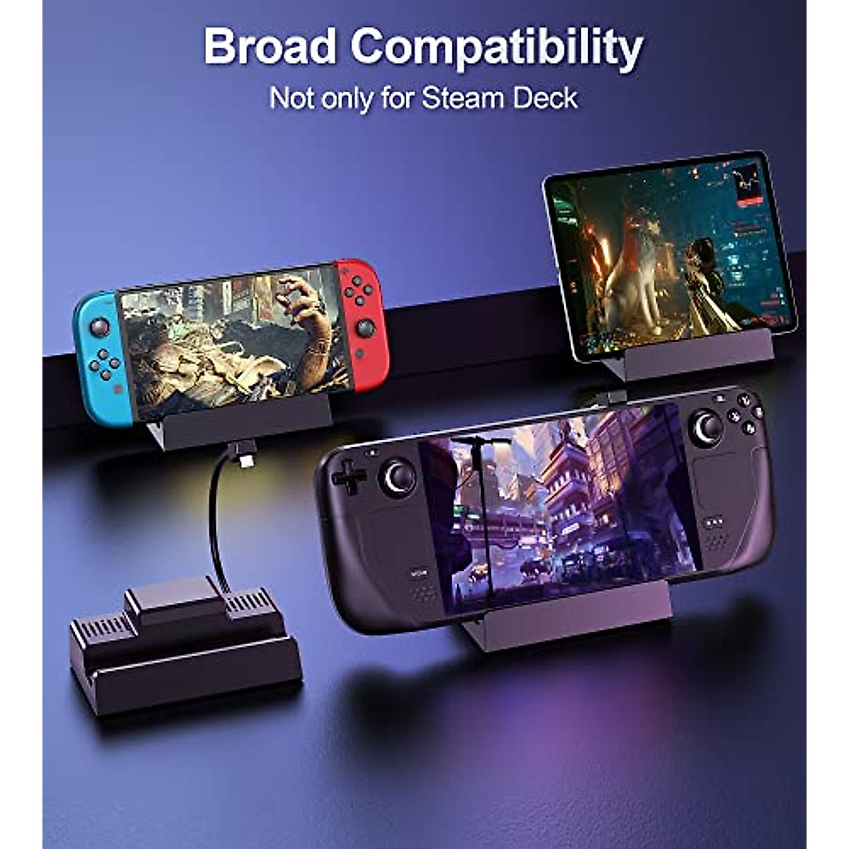 Docking Station for Steam Deck/ROG Ally, 7-in-1 Steam Deck Dock Stand with HDMI 2.0+DP 1.4 4K@60Hz, 3 USB-A 3.1 gen 2,Gigabit Ethernet and Fast Charging USB-C Port Compatible with Steam Deck/ROG Ally