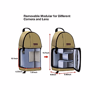 MOSISO Camera Sling Bag, DSLR/SLR/Mirrorless Camera Case Shockproof Photography Camera Backpack with Tripod Holder & Removable Modular Inserts Compatible with Canon/Nikon/Sony/Fuji, Khaki