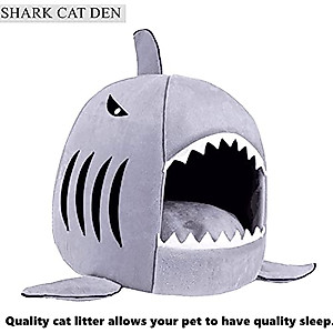 Cat Litter Hot Cat Mat Shark-Shaped House Warm Kennel Kitten Bed One Mat Two Usage Shark Bed for Small Cat Dog Cave Cozy Bed Removable （Light Grey）