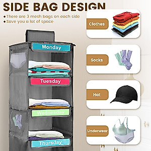 Weekly Clothes Organizer for Kids 5-Shelf Days of The Week Clothes Organizer Shelf Hanging Kids Closet Organizer Versatile Kids Weekly Clothes Organizer for Hats T-Shirts Bags Towels Underwear (Gray)