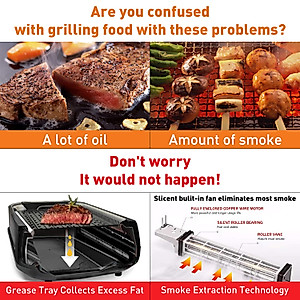 Indoor Smokeless Grill, Techwood 1500W Electric Indoor Grill with Tempered Glass Lid, Portable Non-stick BBQ Korean Grill, Turbo Smoke Extractor Technology, Drip Tray& Double Removable Plate, Black