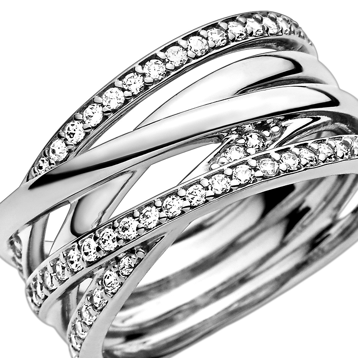 Pandora Sparkling & Polished Lines Entwined Ring - Sterling Silver Ring for Women - Gift for Her - Sterling Silver with Clear Cubic Zirconia - Size 7.5