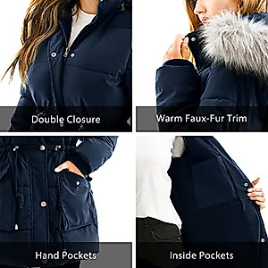 poonyfesh Women's Winter Hooded Coat Waterproof Down Long Jacket Warm Parka Thicken Puffer Coat with Removable Fur Hood Navy 3XL