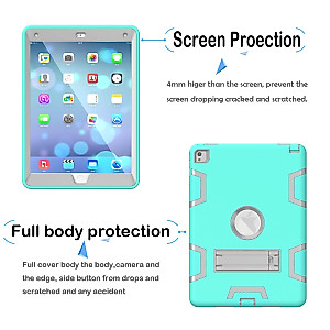 MAKEIT CASE for iPad Air 2 Case, for iPad Pro 9.7 Case, Shock Absorption High Impact Resistant Hybrid Protective Case Cover with Kickstand for iPad Air 2 and iPad Pro 9.7" 2016