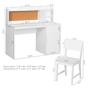 UTEX Kids Study Desk with Chair, Kids Desk and Chair Sets with Hutch and Storage Cabinet, Wooden Children Study Table, Student Writing Desk Computer Workstation for 5-12 Years Old