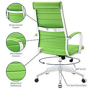 Modway Jive Ribbed High Back Tall Executive Swivel Office Chair With Arms In Bright Green