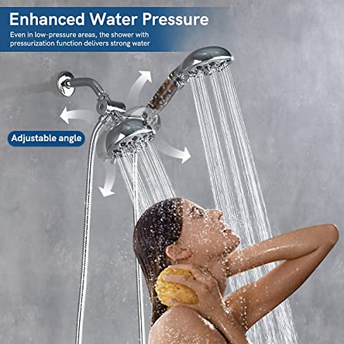 Fulgutonit Modern 9-Setting Shower Head with Handheld Combo, Polished Finish, Removes Chlorine and Harmful Substances