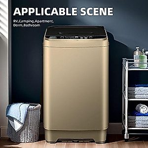 OOTDAY 15.6lbs Full-Automatic Washing Machine, 2 in 1 Portable Washing Machine, 10 Programs 8 Water Levels with LED Display, Low Noise and Easy Store for Apartment,Dorms,RV Camping Dark-Gold