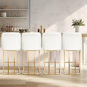 Erste!Bravo Creamy White Counter Height Bar Stools Set of 4 for Kitchen Counter 24 Inch Modern Gold Barstools with Back Faux Leather Upholstered Farmhouse Bar Chairs Island Stools, Creamy White+Gold