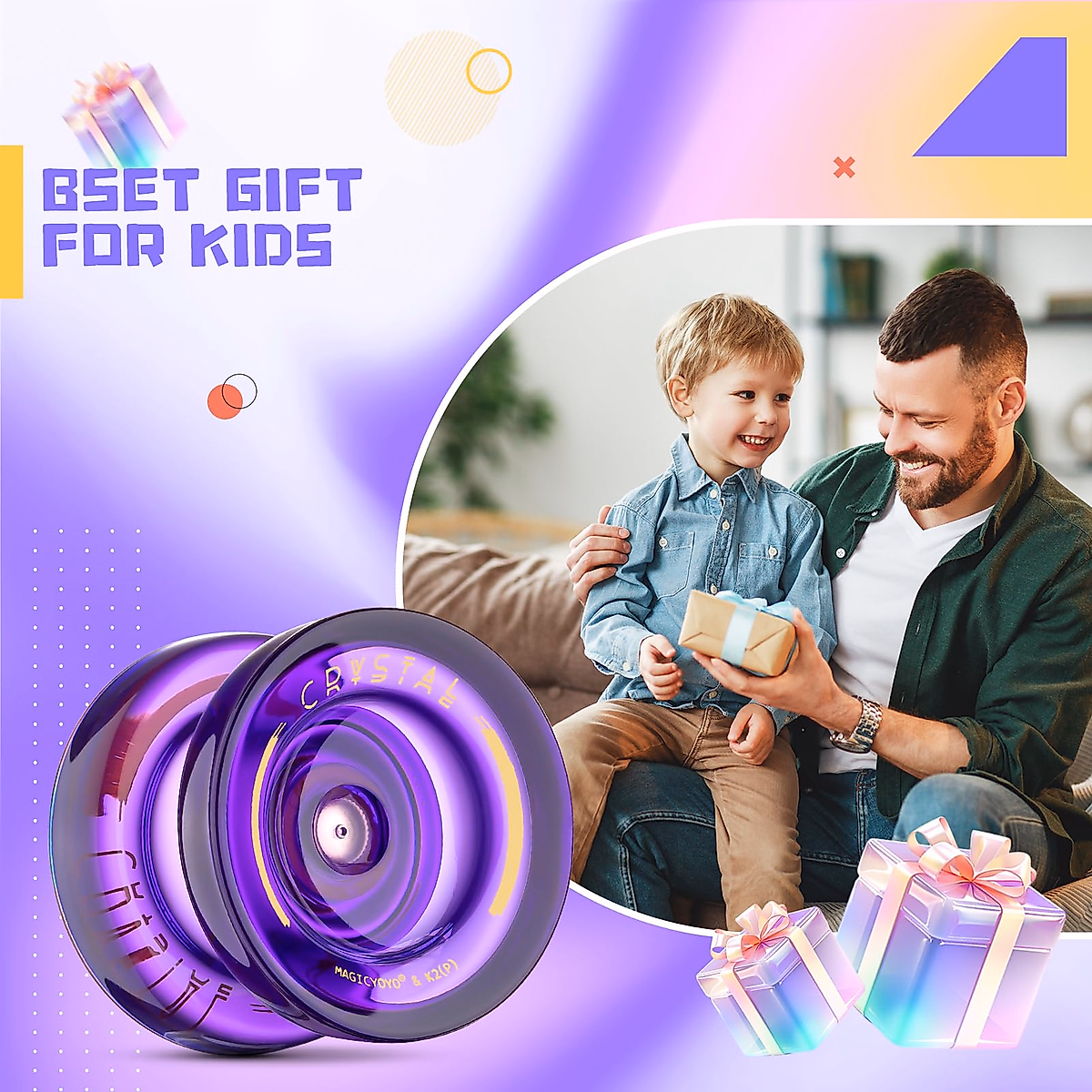 Responsive Yoyo for Kids K2 Crystal Purple , Dual Purpose Plastic Yo-Yo for Beginners, Replacement Unresponsive Ball Bearing for Advanced Yo yo Players + Removal Bearing Tool + 12 Yoyo Strings + Bag