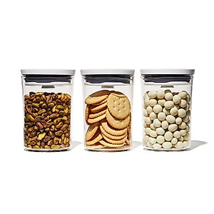 OXO Good Grips 3-Piece Mini Round POP Canister, Set 3X 0.6L, Transparent, 600 Millilitre
