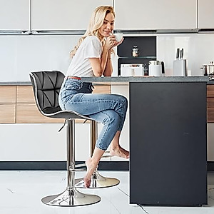 Yaheetech Bar Stools Set of 4, Island Chairs Shell Back, PU Leather Adjustable Barstools, Swivel Barstools with Footrest for Home Kitchen, Grey