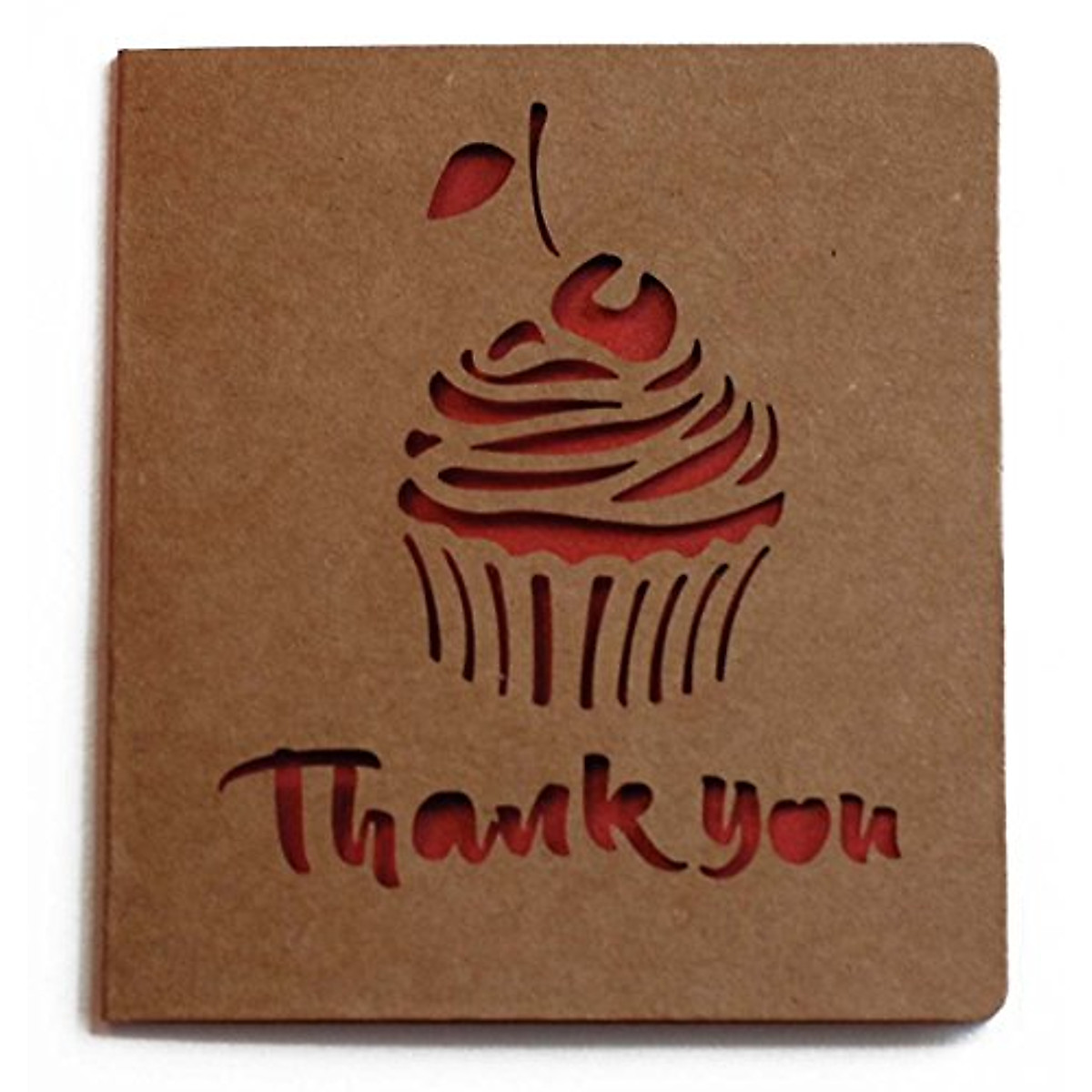 NEW! Unique Cut-out Design 25 Pack Thank You Cards Bulk Box Set- Includes 25 Brown Craft Cards and Matching Envelopes (Cupcake)